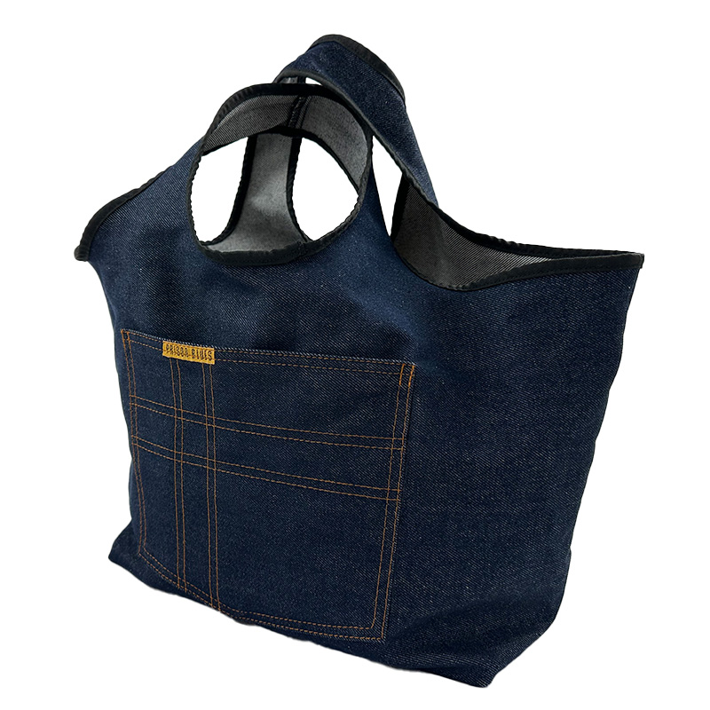 Grocery Bag Blue Denim Varsity Logo White