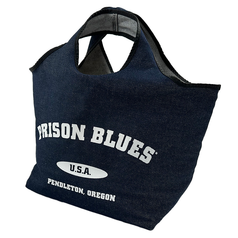 Grocery Bag Blue Denim Varsity Logo White